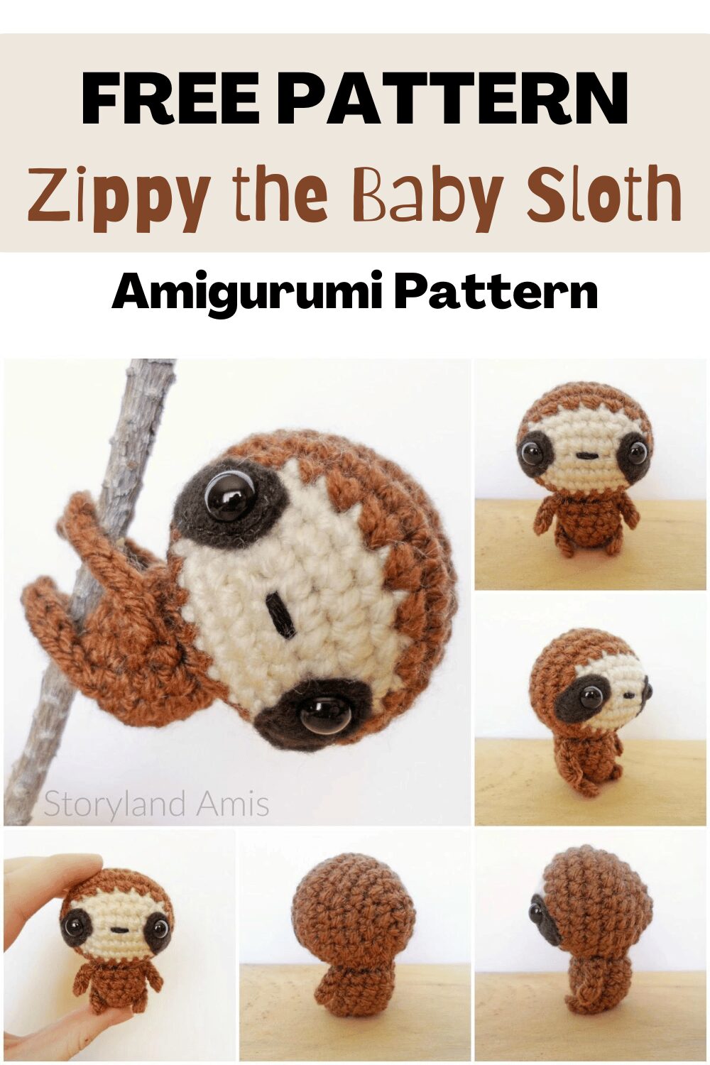 Baby Sloth Amigurumi Free Crochet Pattern - Storyland Amis